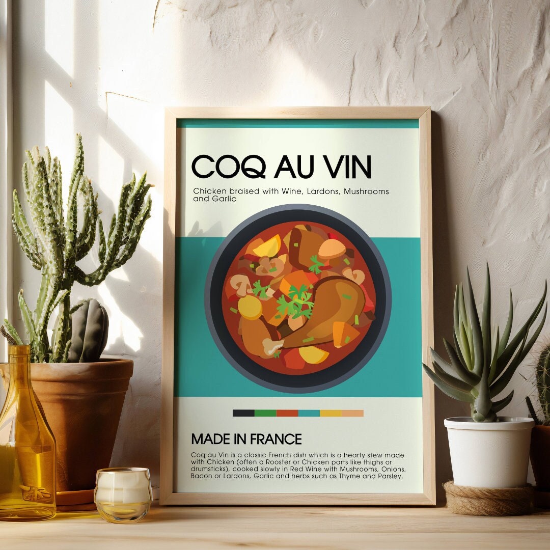 Coq Au Vin Dinner Table Wall Art I Kitchen Wall Art I French Food ...