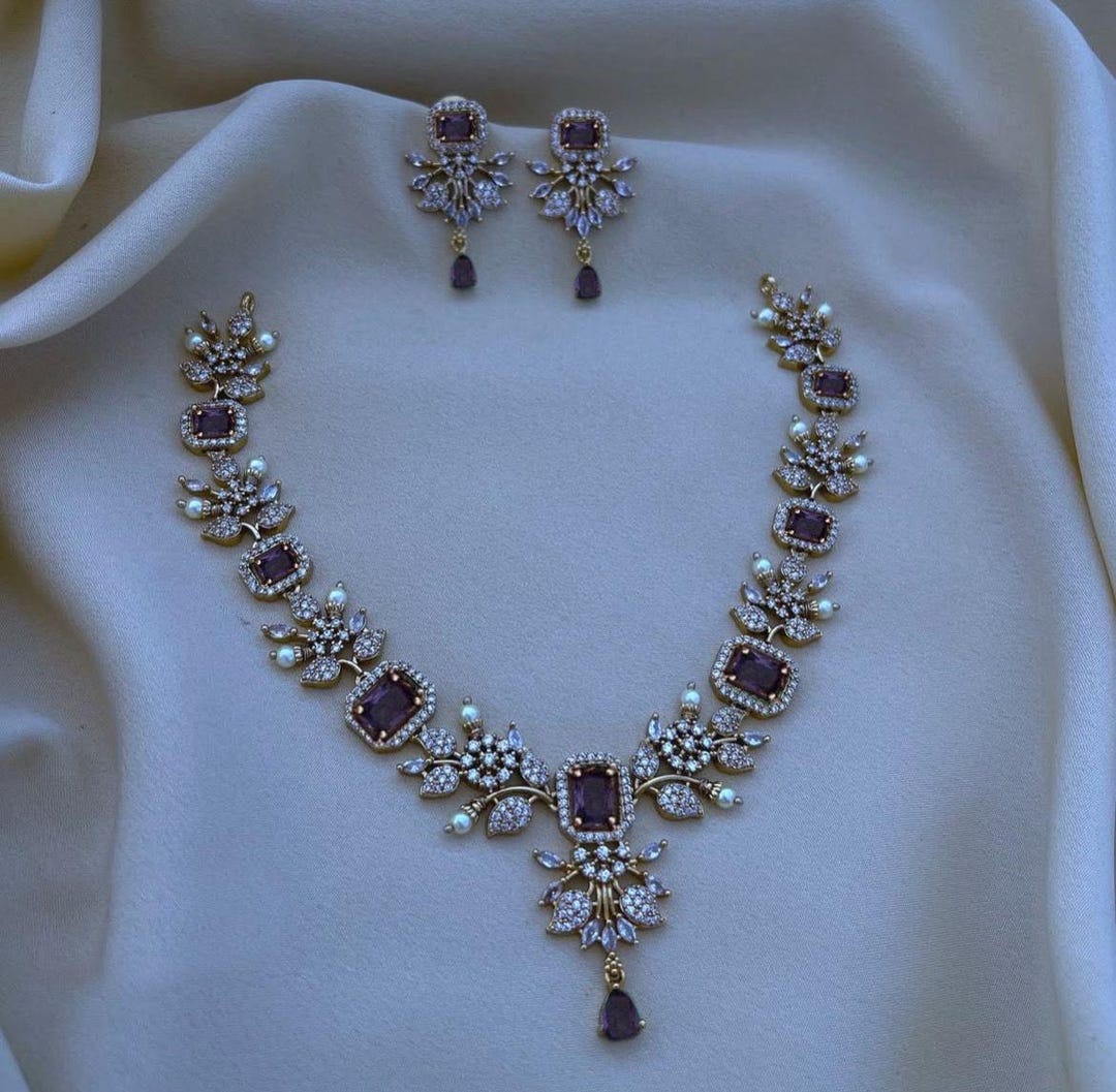 Kundan Pearl Necklace Set: American Diamond Indian Jewelry - Etsy
