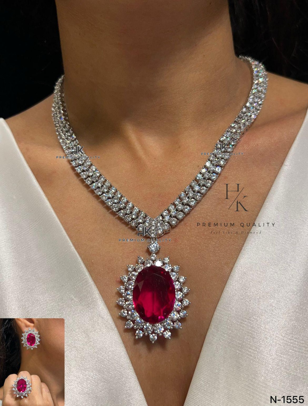 Ruby Red Tennis Necklace- Fake Diamond Necklace - Etsy