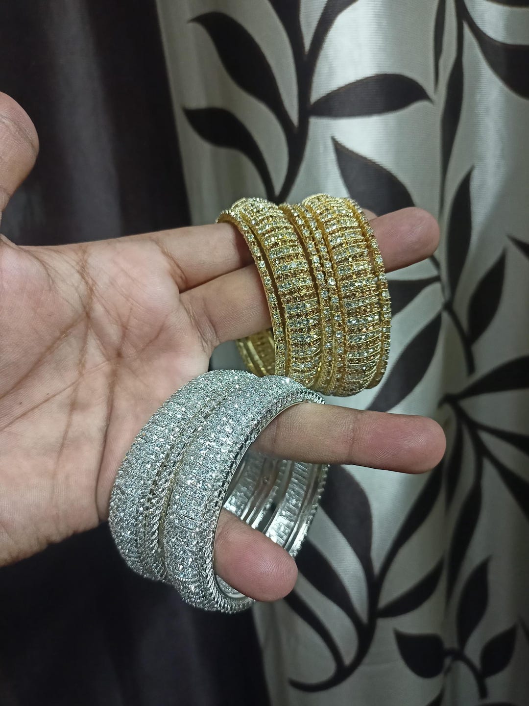 Silver Golden American Diamond Kade Set of 2/AD Kangan/cz Kangan/indian ...