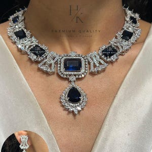 Blue American Diamond Necklace Set / CZ Necklace/indian Jewelry ...