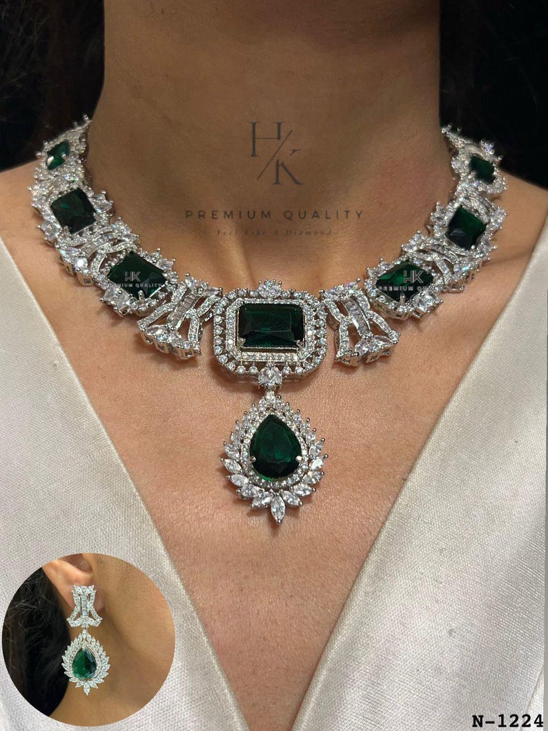 Blue American Diamond Necklace Set: Indian Bridal Jewelry - Etsy