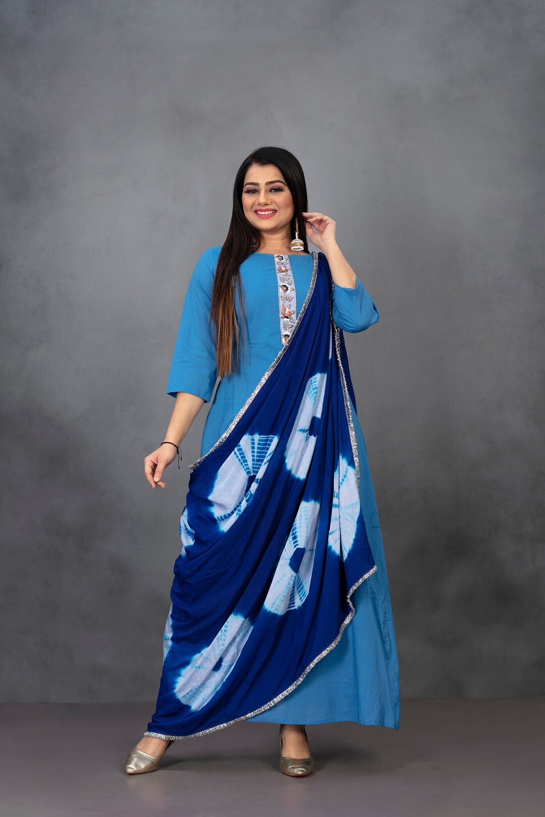 Women's Cotton Indo-western Kurta With Bandhani Dupatta - Etsy UK