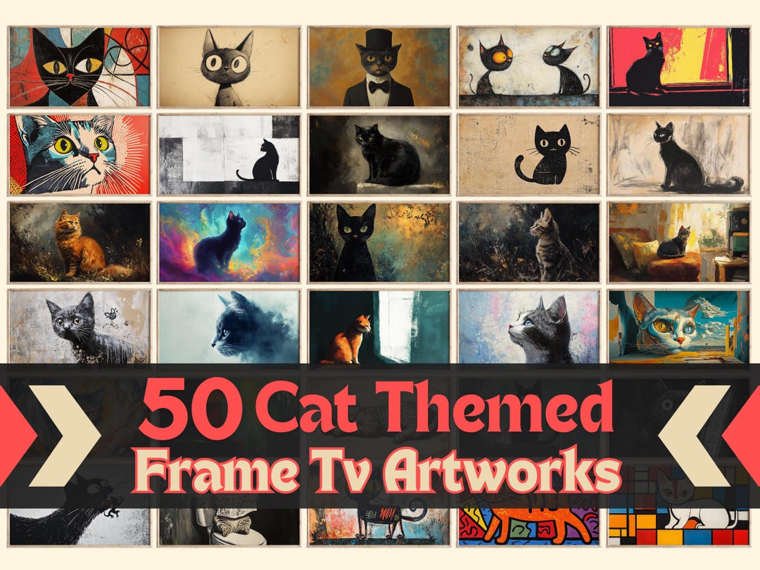 50 Cat Themed Frame TV Art Bundle, Kitten Samsung Theframe TV Artwork ...