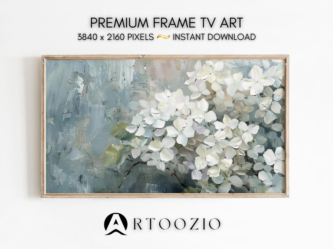 Spring Flowers Frame TV Art, White Floral Blooms TV Art, Vintage Style ...