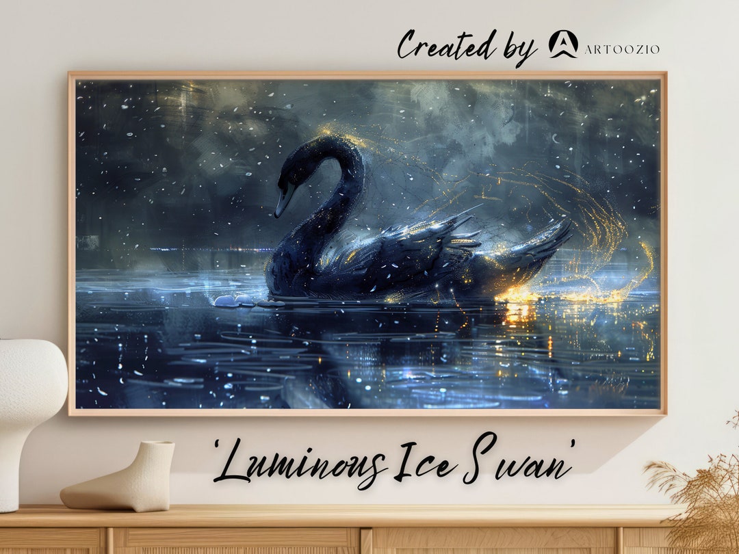 Samsung Frame TV Art Black Swan in Lake With Gold Details Theframe TV ...