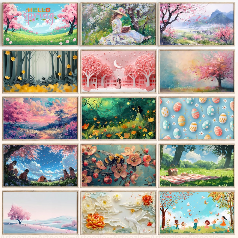 250 Spring Samsung Frame TV Art Bundle Theframe Artwork Television ...