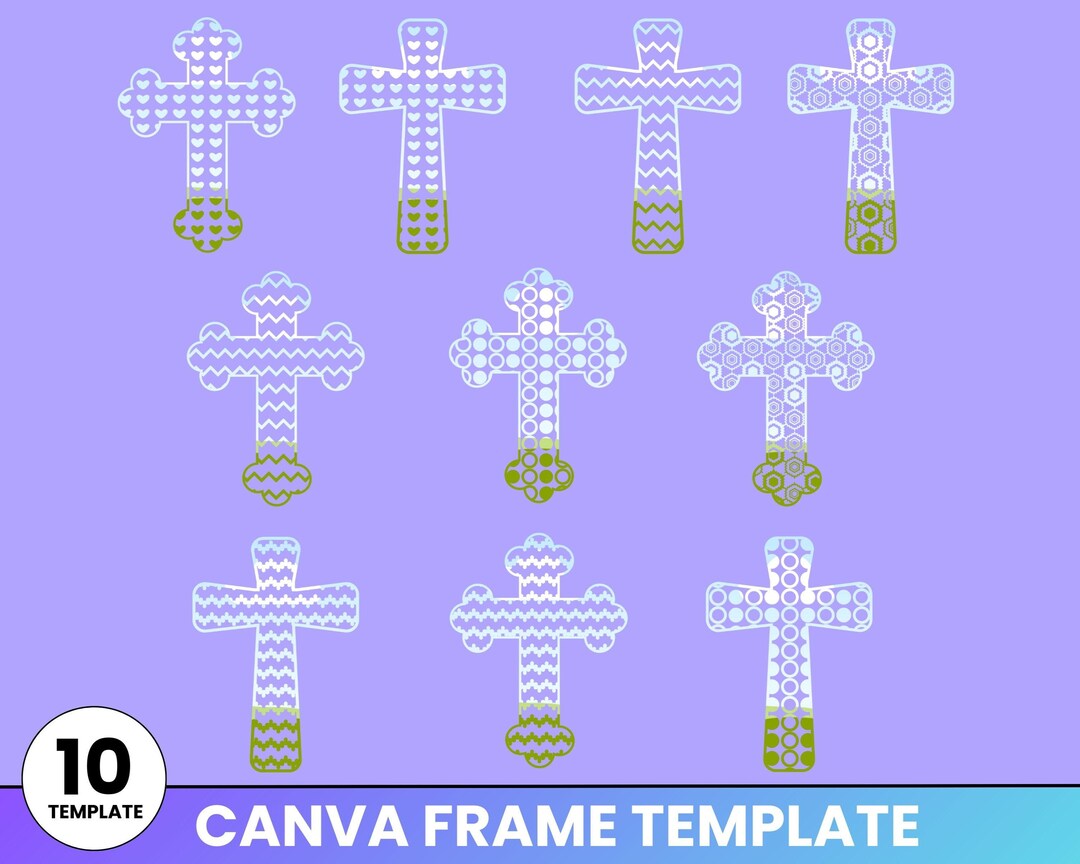 Religious Cross Canva Frames Bundle, Hand Drawn Doodle Cross, Canva ...