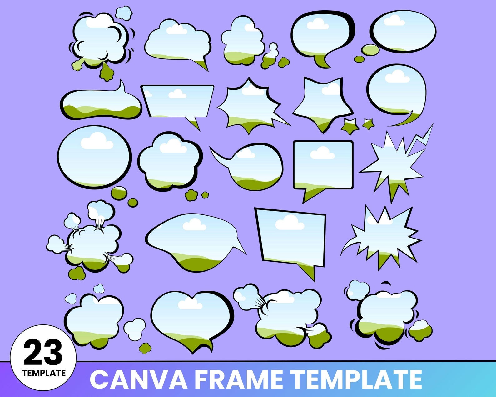 Speech Bubble Canva Frames Bundle, Dream Bubble Canva Template, Cartoon ...