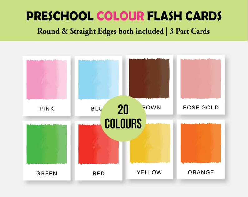 20 Colors Flash Cards Montessori Flashcards Preschool Color Cards ...