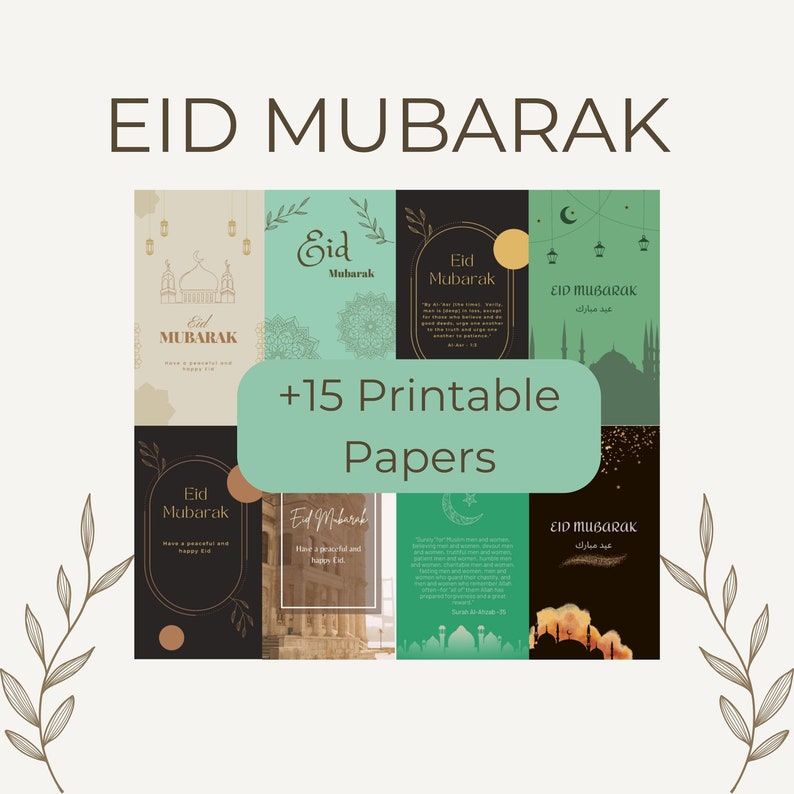 Eid Mubarak Digital Paper 10 Printable Prayer Cards - Etsy
