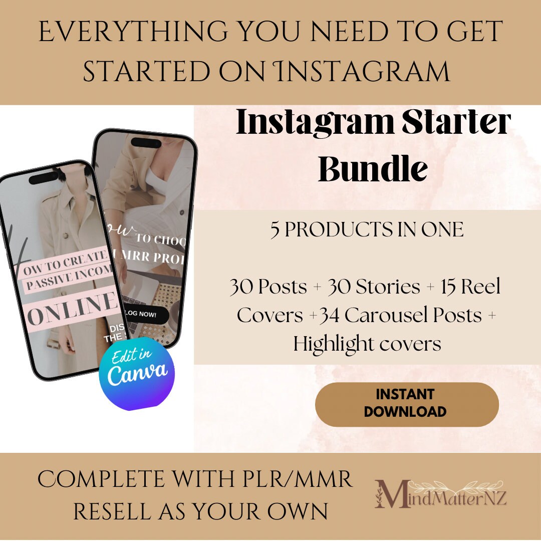 Instagram Canva Template | Starter Bundle With PLR/MRR| Social Media ...