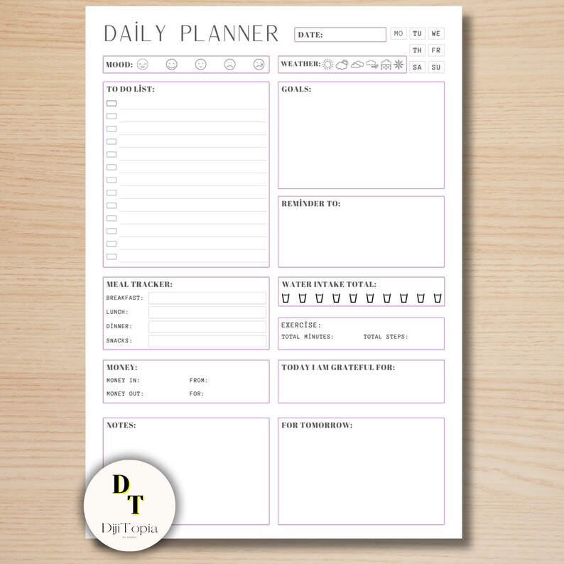 Daily Planner Digital Planner Printable Planner Minimalist - Etsy