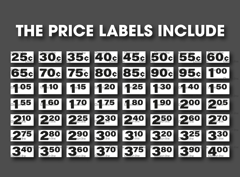 Vending Machine Price Labels: 56 Printable Tags (digital Download) - Etsy