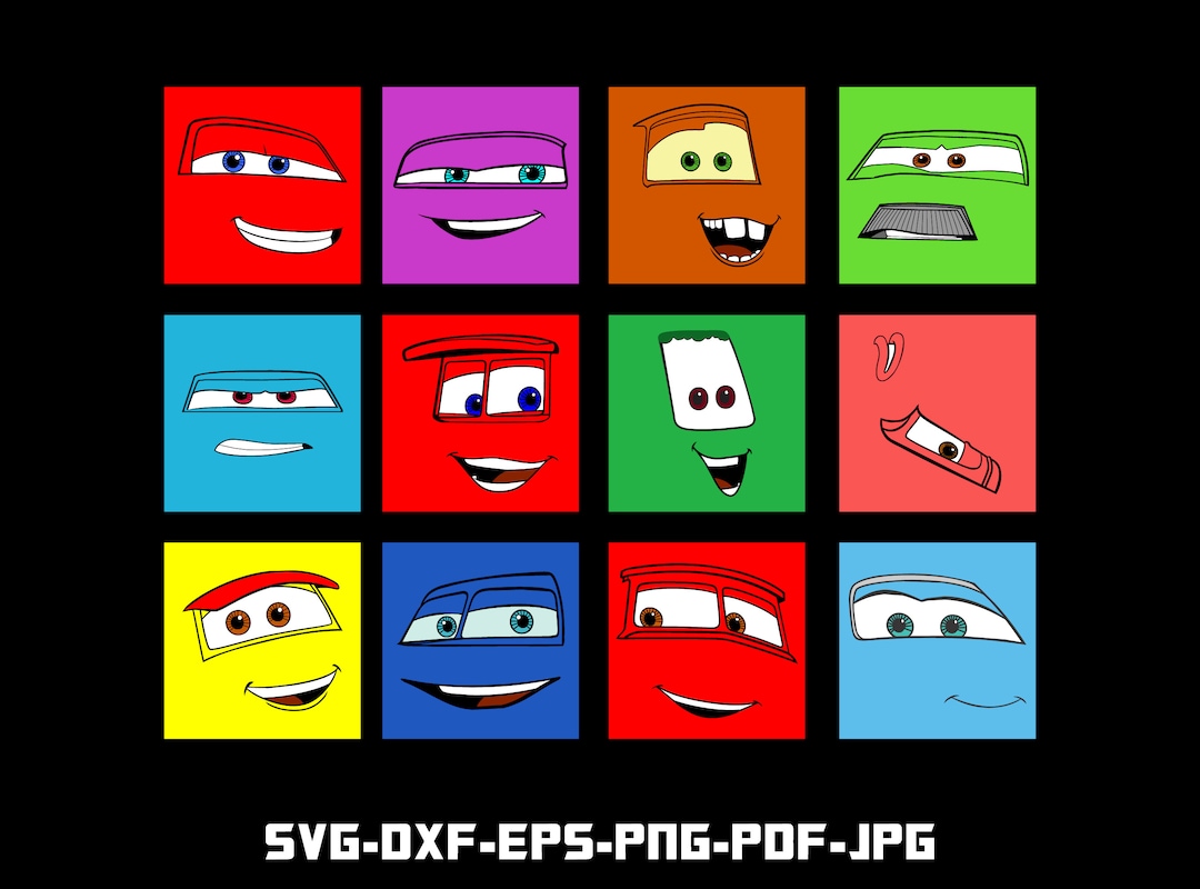 Cars Faces SVG, DXF, Png, Eps, Pdf, Jpg, Cut File for Cricut and ...