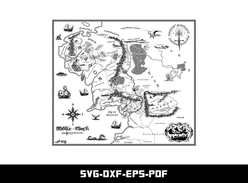 Middle Earth Map, Laser Engraving and CNC Carving, Digital Printing ...
