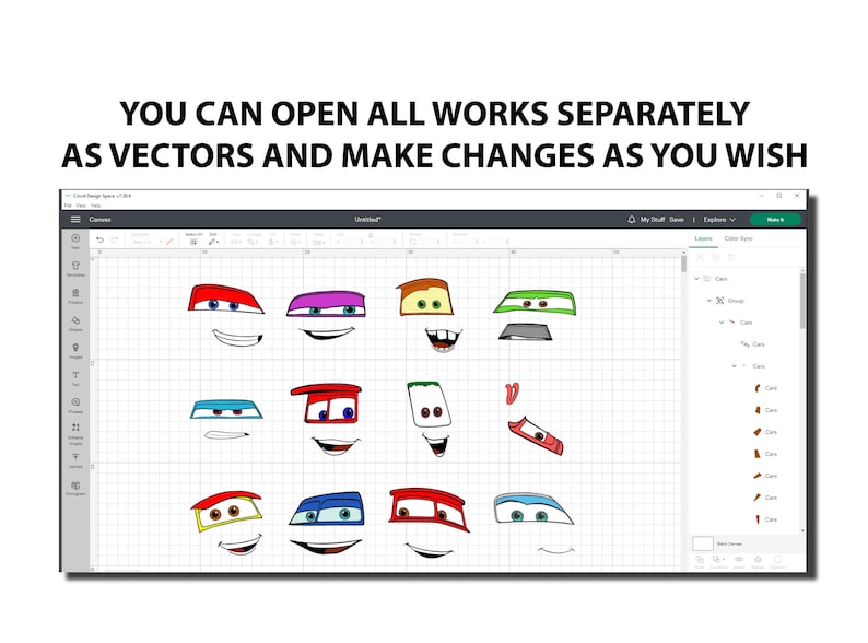 Cars Faces SVG Cut File: Cricut & Silhouette (digital Download) - Etsy