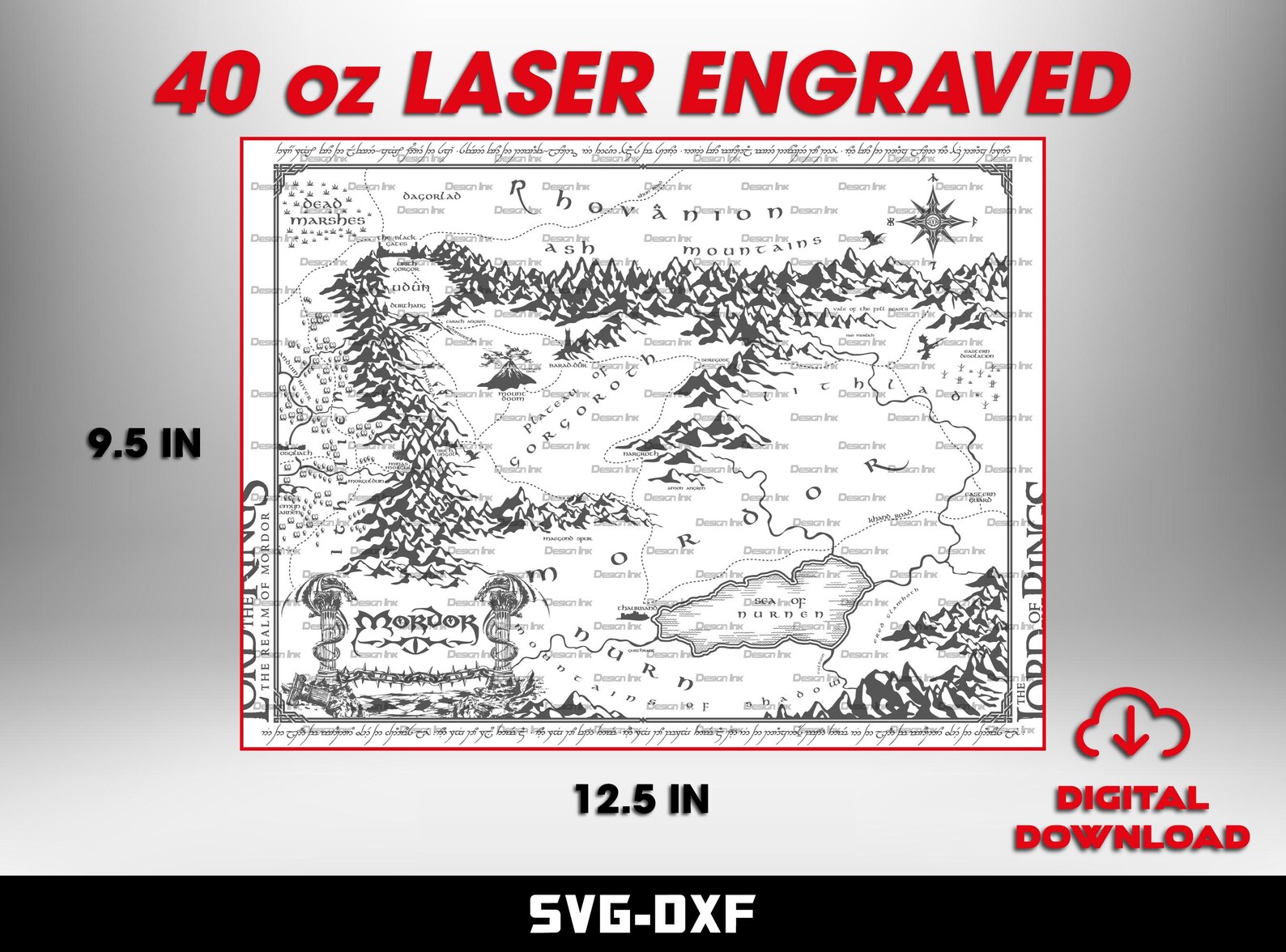 Mordor on the Map of Middle Earth, Tumbler Laser Engraved Full Wrap ...