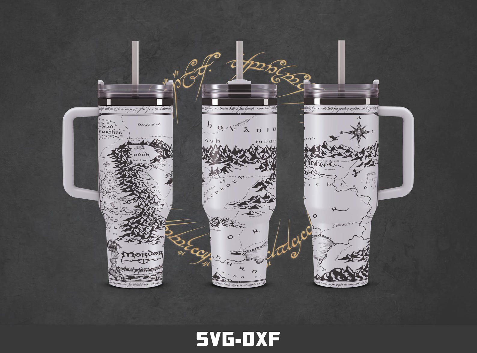 Mordor on the Map of Middle Earth, Tumbler Laser Engraved Full Wrap ...
