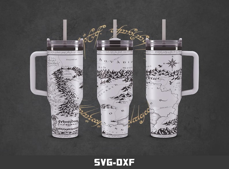 Mordor on the Map of Middle Earth, Tumbler Laser Engraved Full Wrap ...