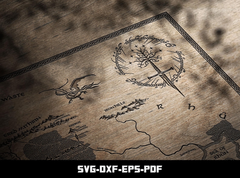 Middle Earth Map, Laser Engraving and CNC Carving, Digital Printing ...