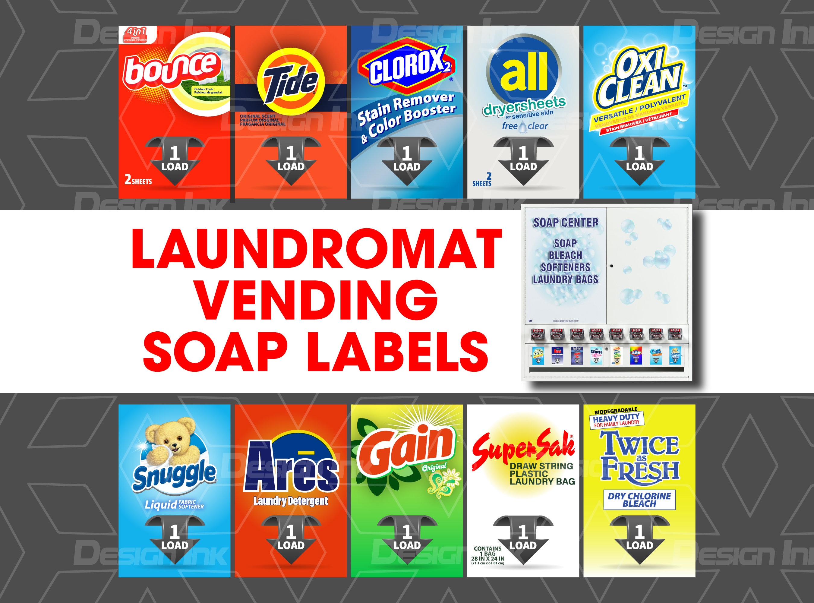 Laundromat Vending Machine Soap Labels: Bleach, Softeners (digital ...