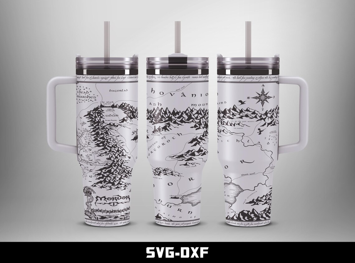Mordor on the Map of Middle Earth, Tumbler Laser Engraved Full Wrap ...