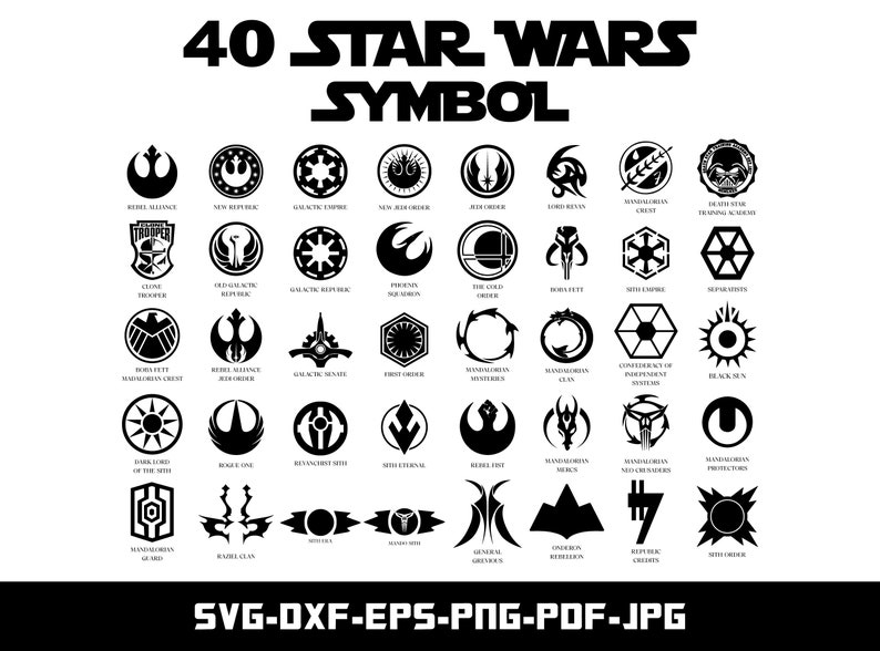 40 Star Wars Symbol Bundle, SVG, DXF, Eps, Png, Pdf, Jpg, Cut File for ...