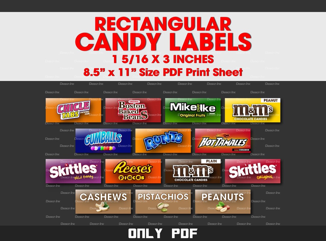 Rectangular Candy Labels: 14 Designs (digital Download) - Etsy