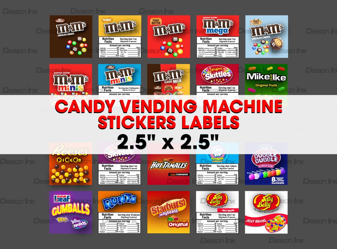 Candy Vending Machine Sticker Labels: 2.5" X 2.5" (digital Download) - Etsy