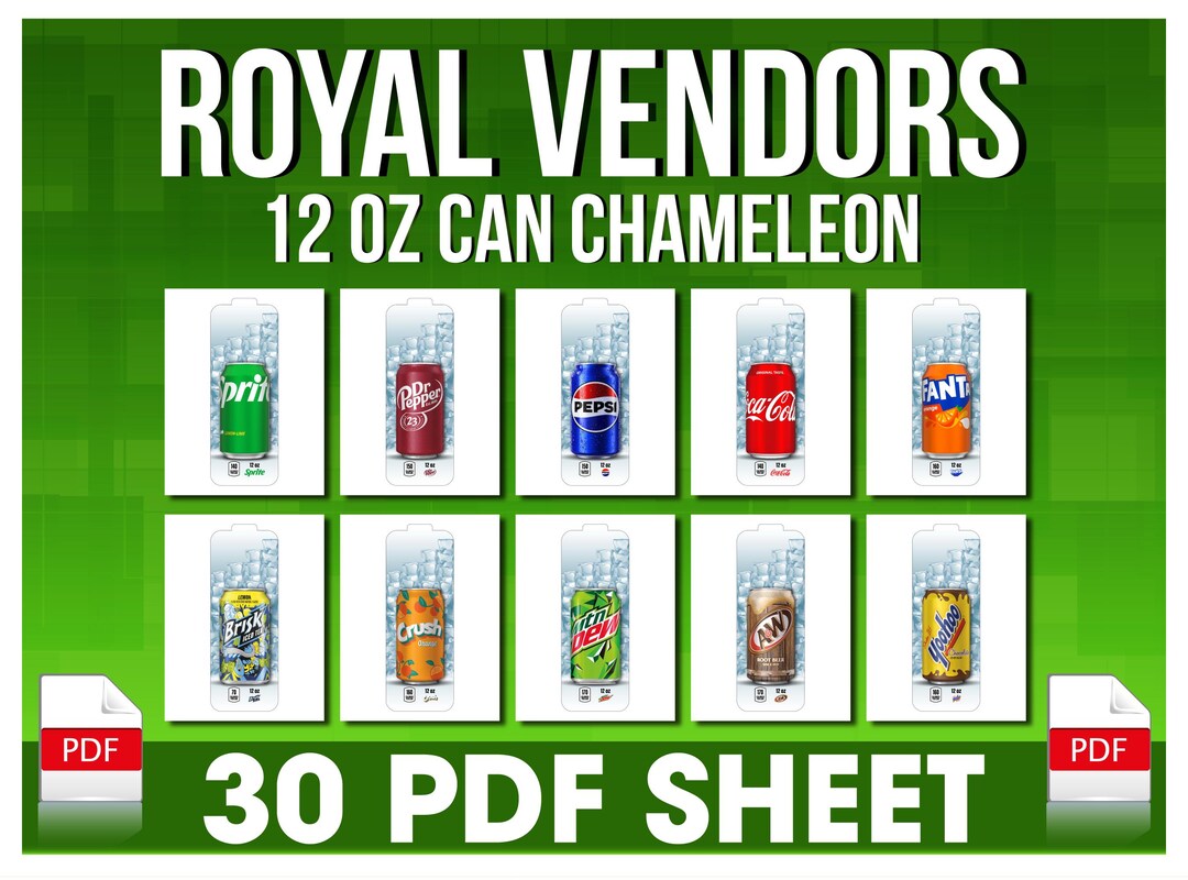12 Oz Can Royal Vendors Vending Machine Label, Chameleon Style Labels ...