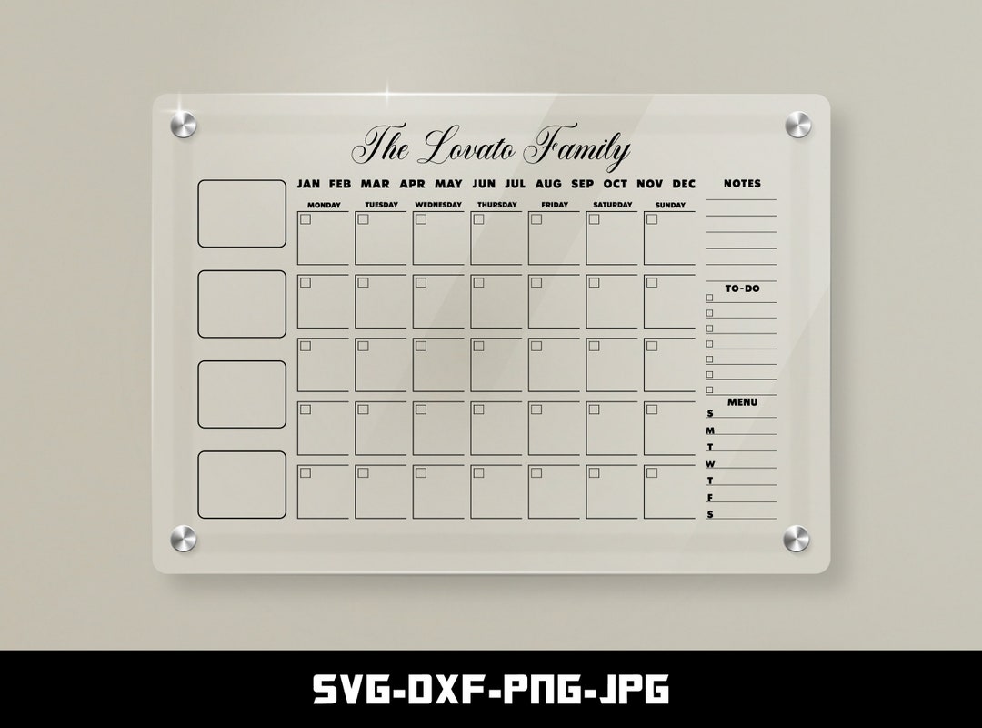 Customizable Family Calendar SVG: Acrylic Planner, Vinyl Cutting ...