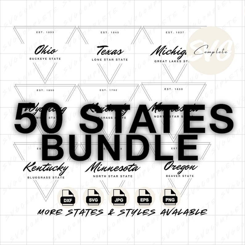 50 States Svg 50 States Png 50 State Svg File All 50 States Svg Us ...