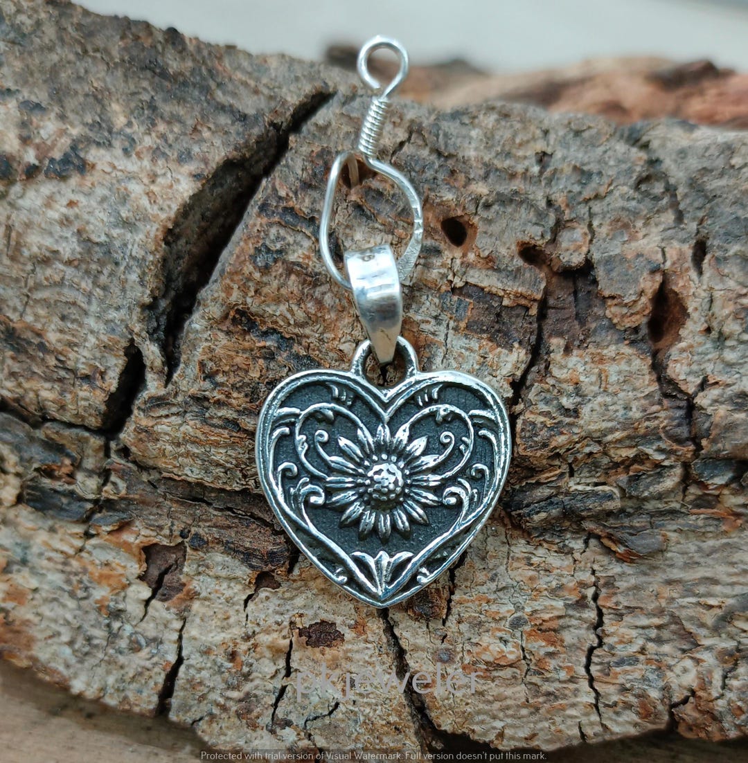 Handcrafted Sterling Silver Heart Pendant, Floral Design - Etsy