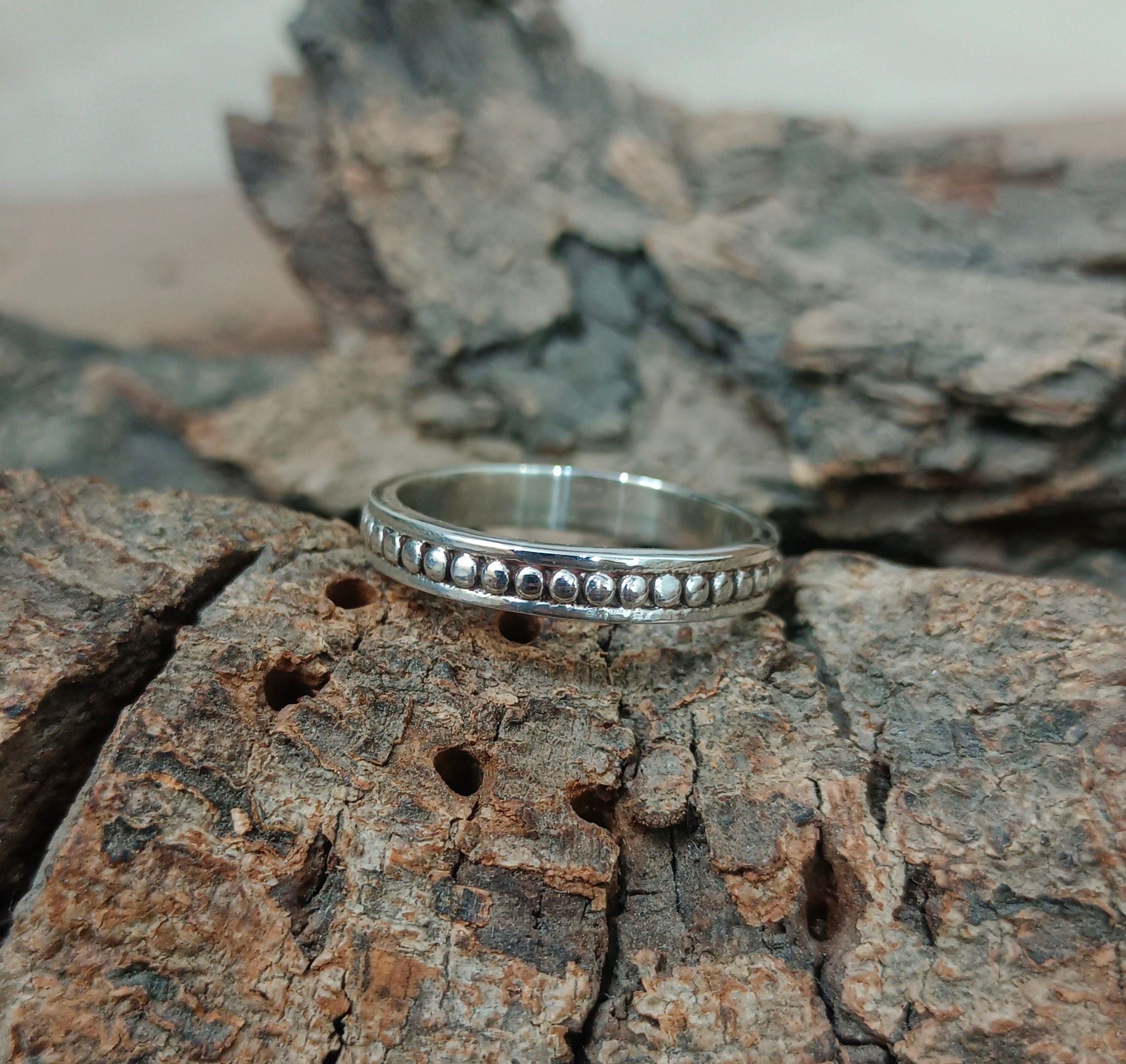 Sterling Silver Small Bead Ring, Stackable Bali Band, Boho Jewelry - Etsy