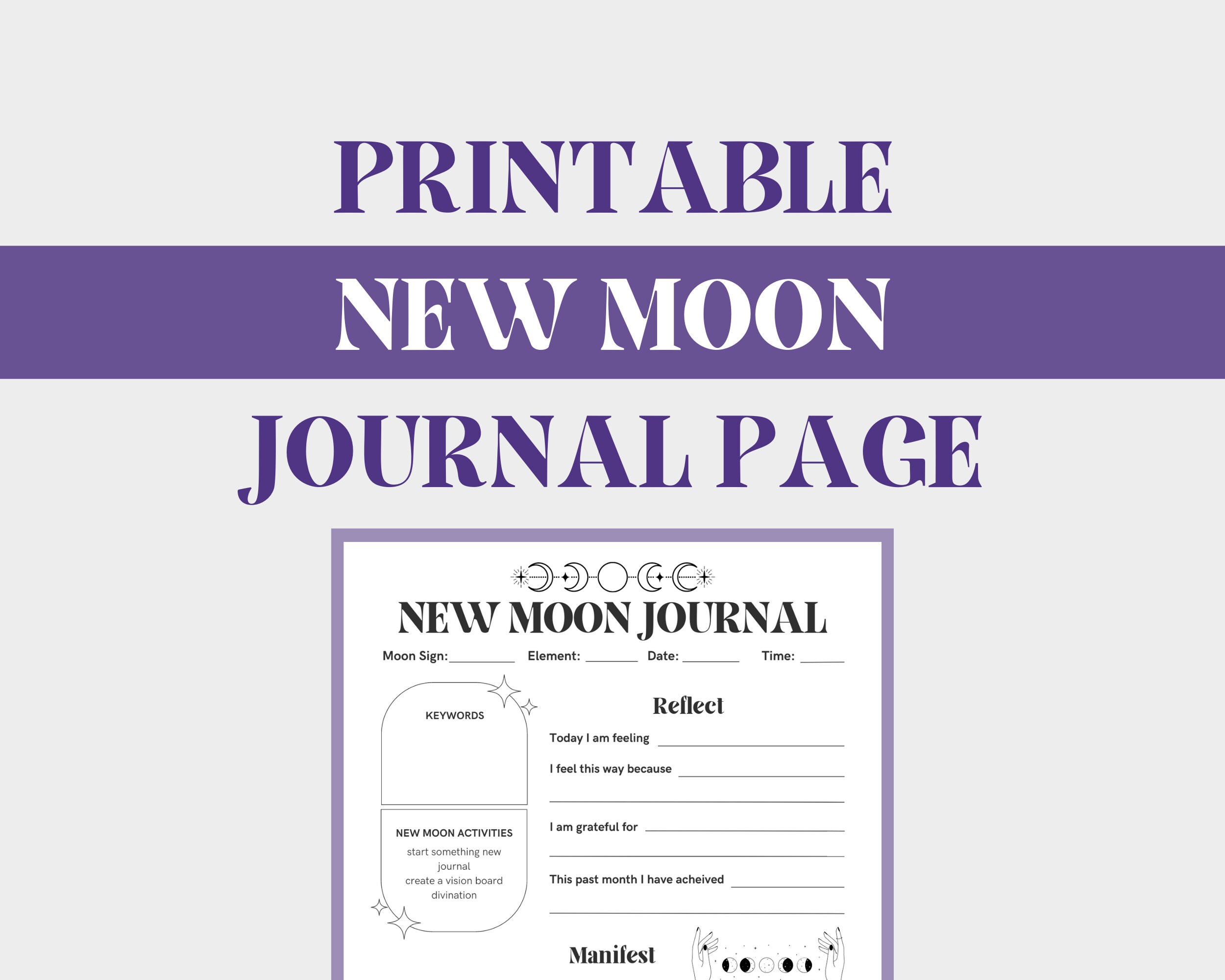 New Moon Journal Worksheet New Moon Manifestation Ritual New Moon ...