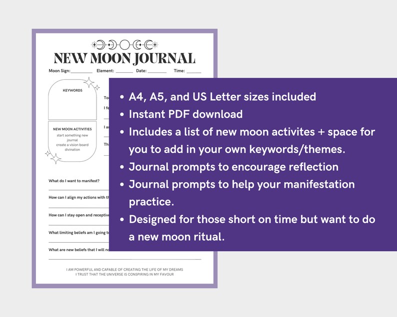 New Moon Journal Worksheet | New Moon Manifestation Ritual | New Moon ...