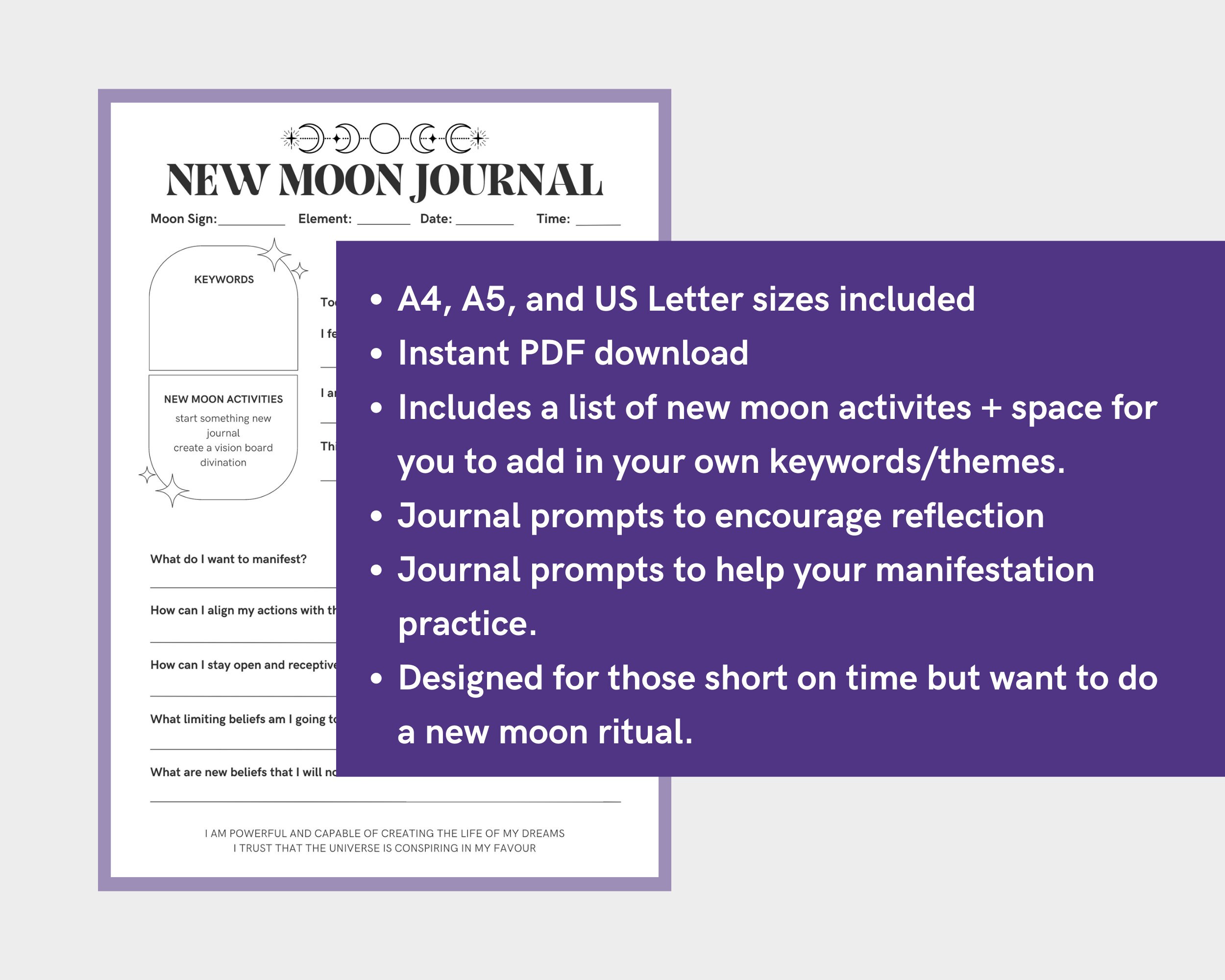 New Moon Journal Worksheet | New Moon Manifestation Ritual | New Moon ...