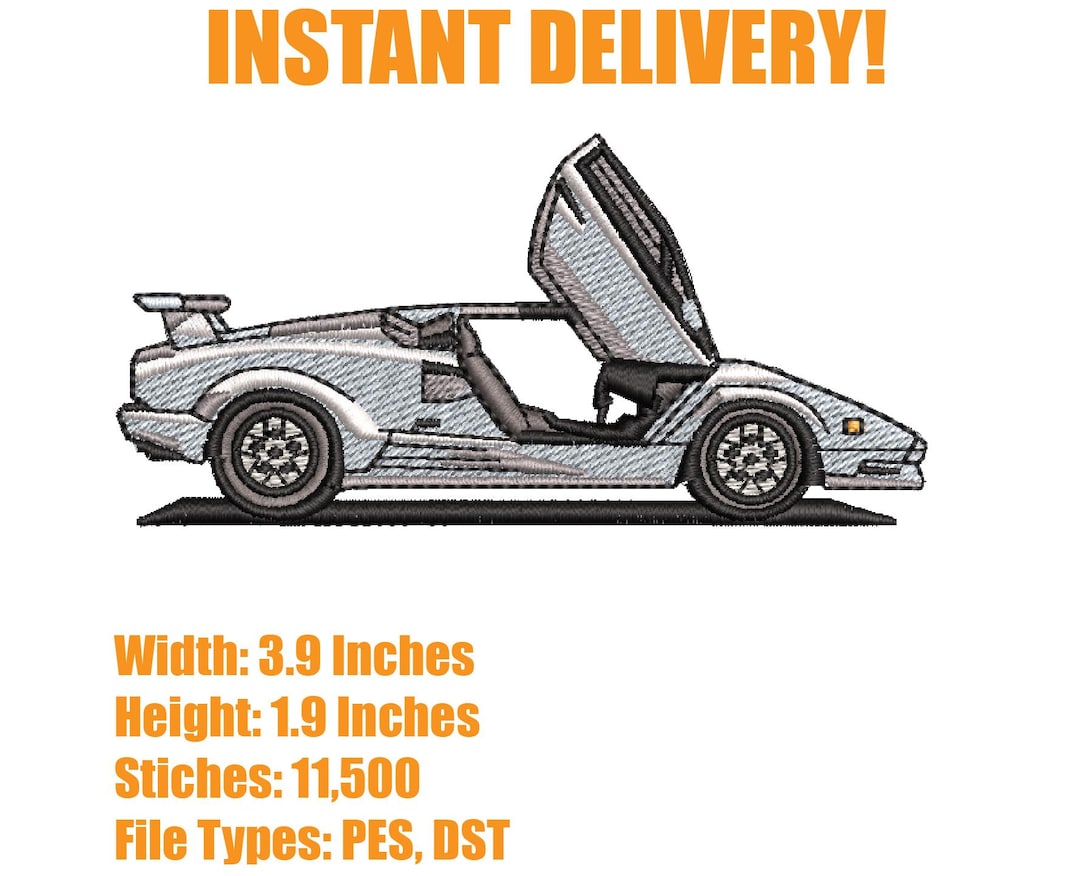 Machine Embroidery File Countach Car Embroidery Design PES and DST ...