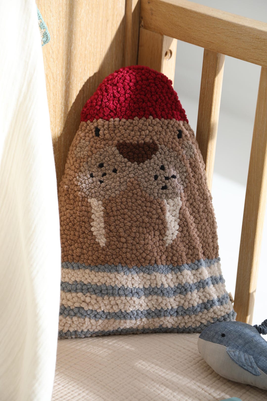 Handmade Punch Needle Walrus Pillow – Nautical Nursery Decor – Ocean ...