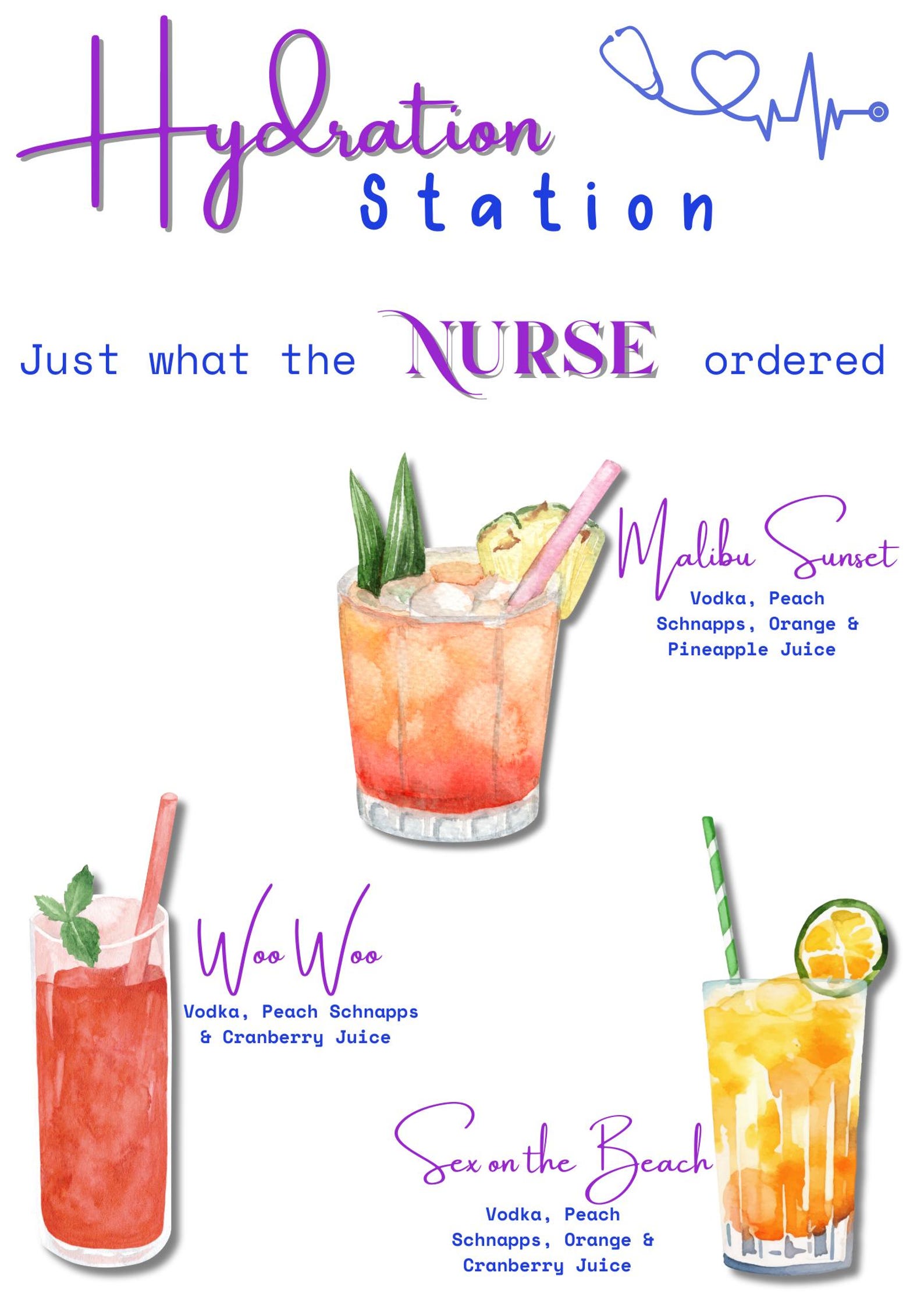 Nurse-themed Cocktail Menu | Instant Download PDF & PNG Party Hen ...