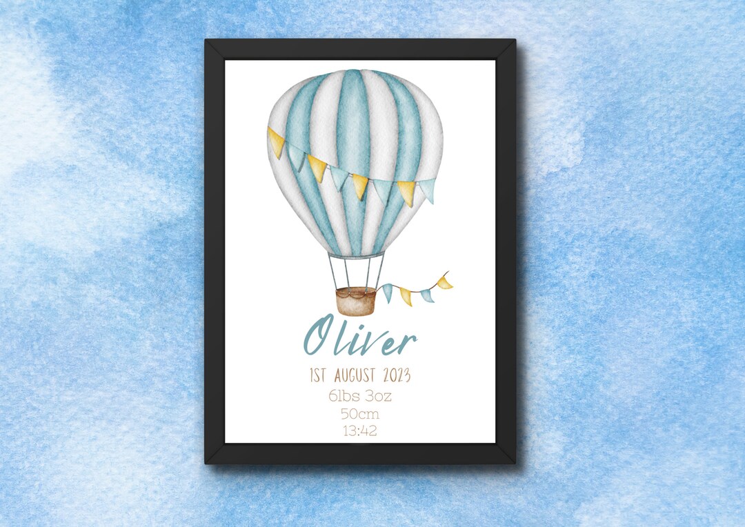 Personalised Hot Air Balloon Baby Birth Stats Print (digital Download ...