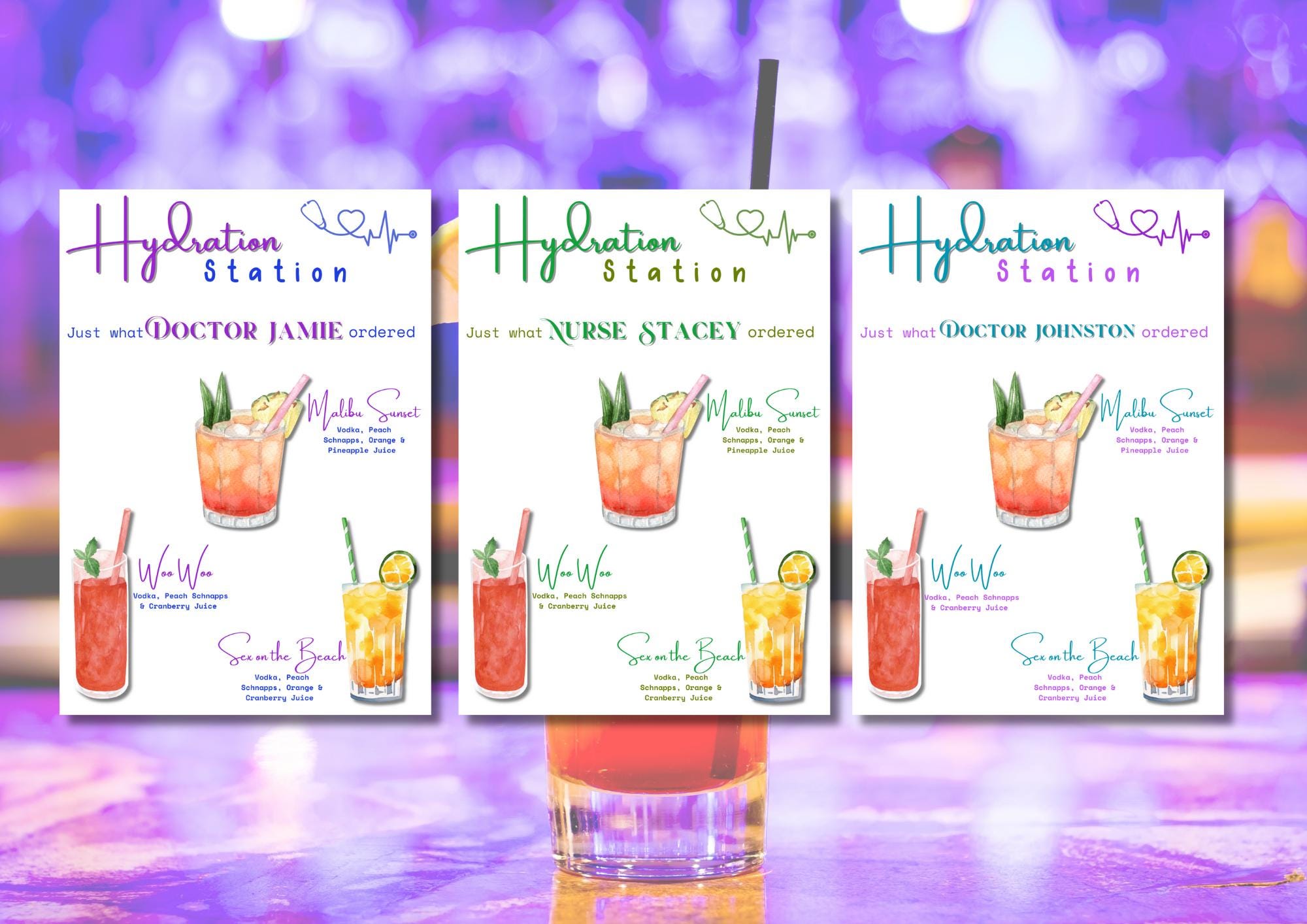 Cocktail Menu List Bar Nurse Graduation Doctor Theme Party Celebration ...