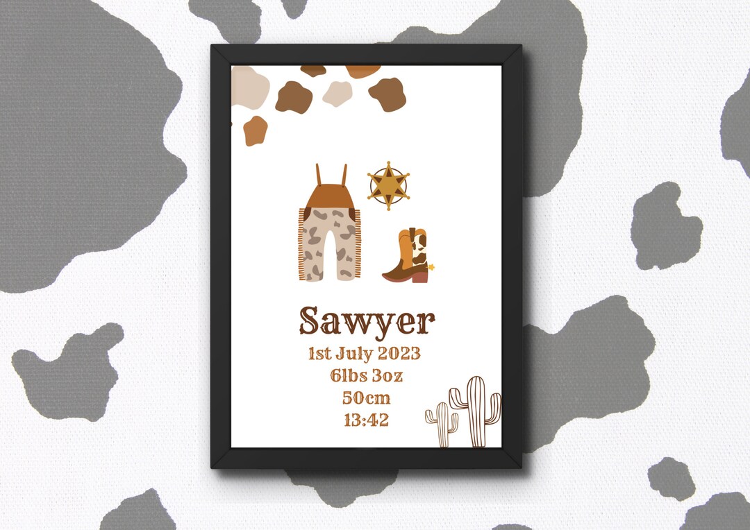 Personalized Western Baby Birth Print: Cowboy Nursery Decor (digital ...