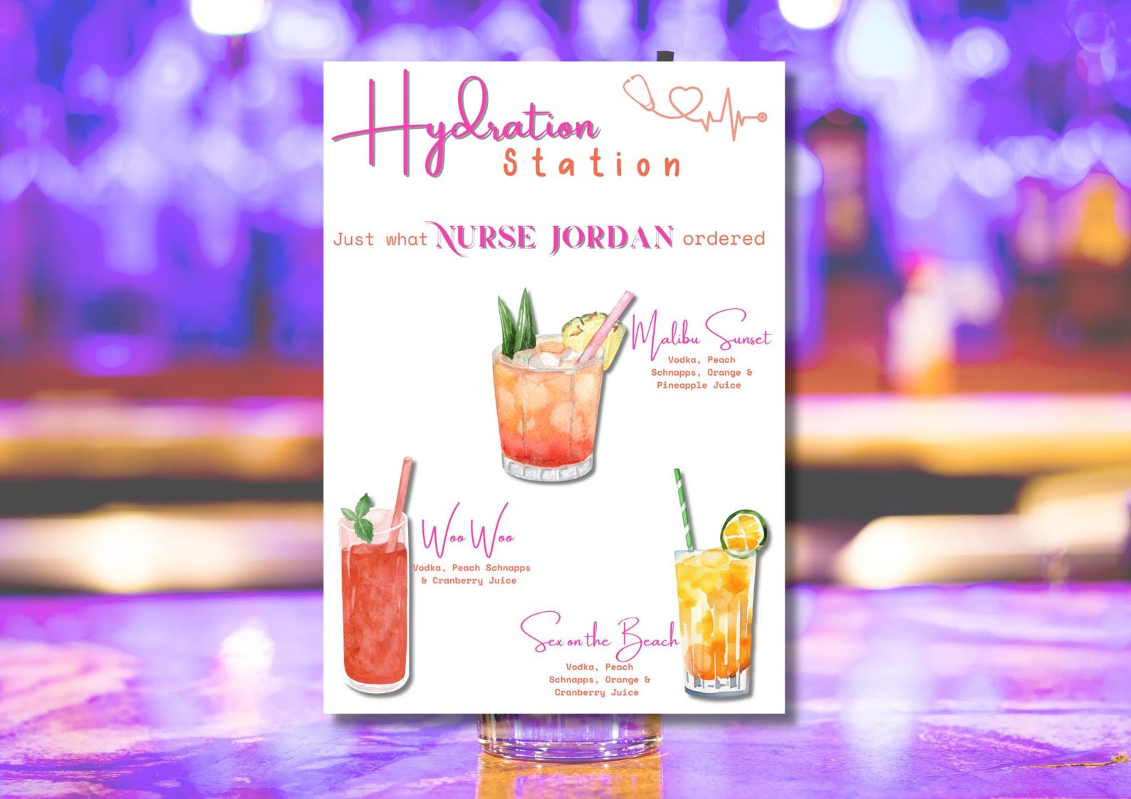 Cocktail Menu List Bar Nurse Graduation Doctor Theme Party Celebration ...