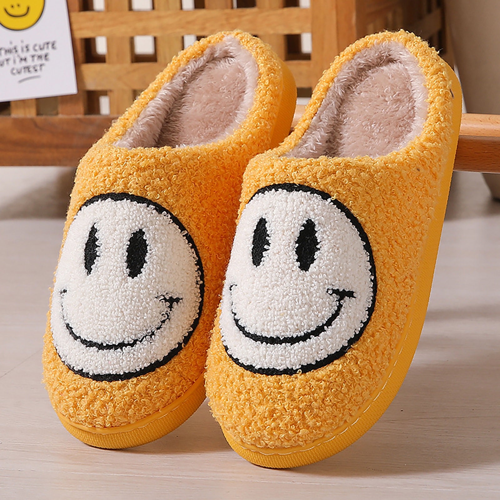 Cute Smiley Face Slippers - Unisex Fluffy and Cozy Smile Face Slippers ...