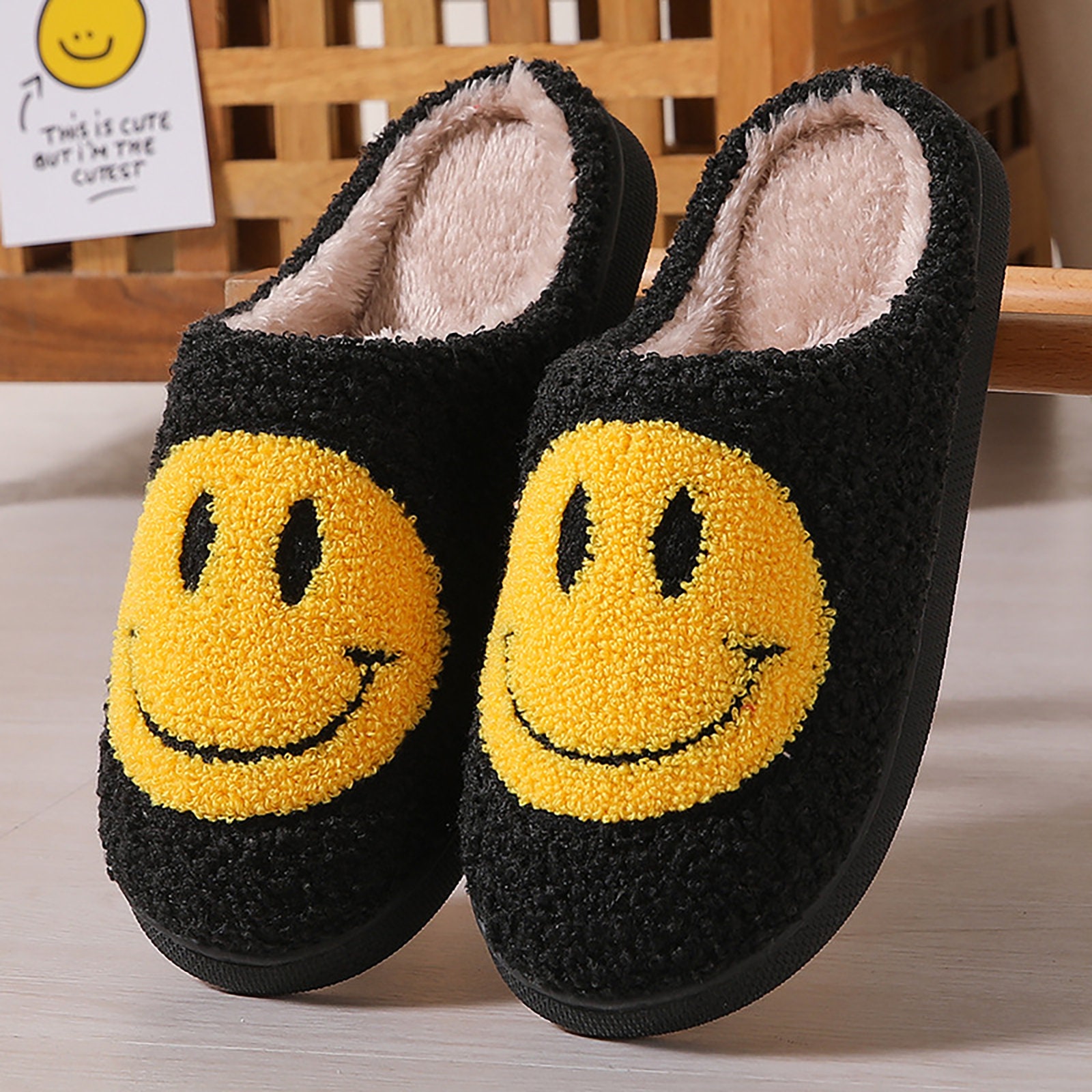 Cute Smiley Face Slippers - Unisex Fluffy and Cozy Smile Face Slippers ...