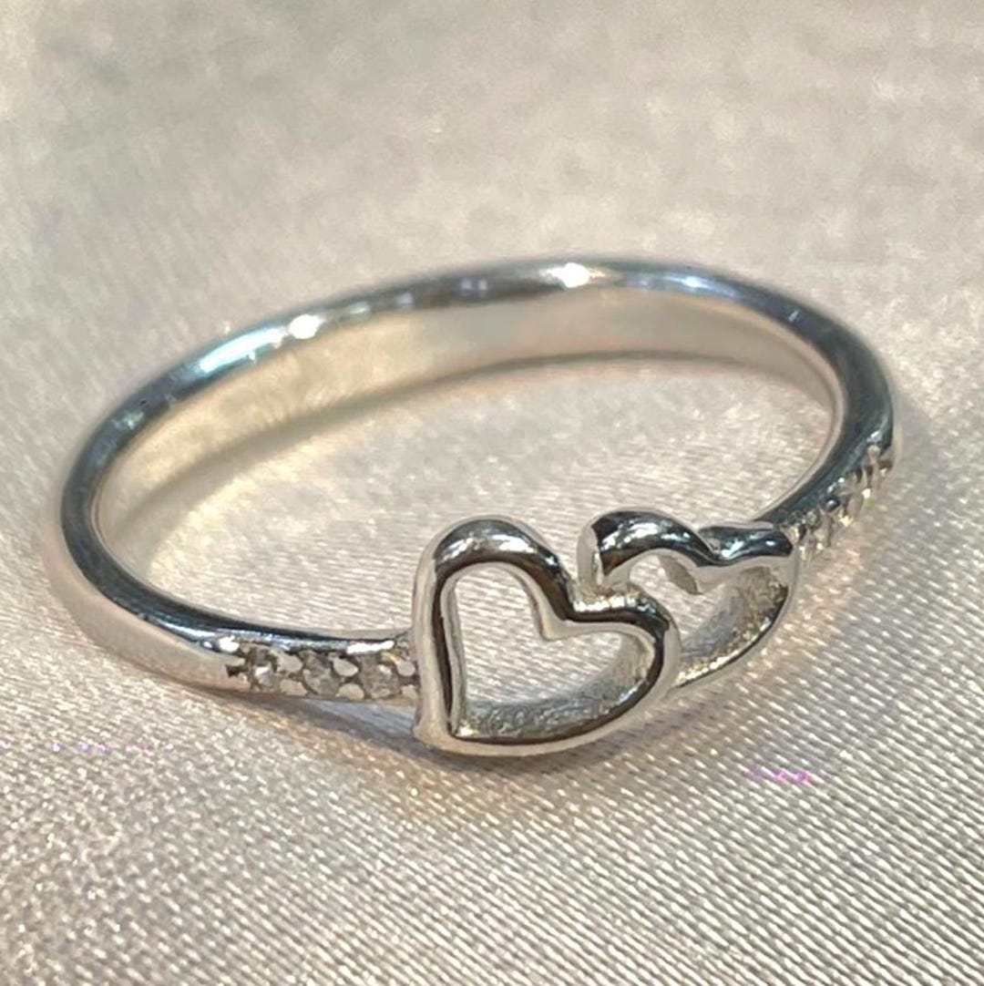 Two Hearts 925 Sterling Silver Ring, Elegant Band Dainty Accent for ...