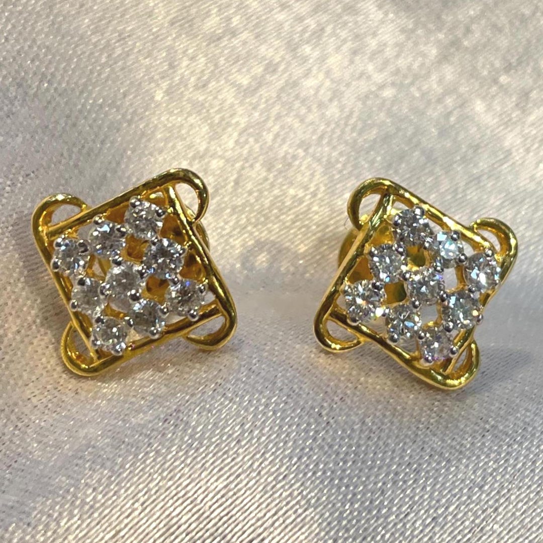 Diamond Stud Earrings 18k Gold Square Diamond Cluster Earrings ...