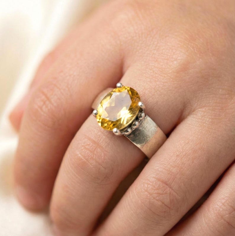 Buy Natural Citrine Silver Ring for Women, Handmade Unique Gemstone ...